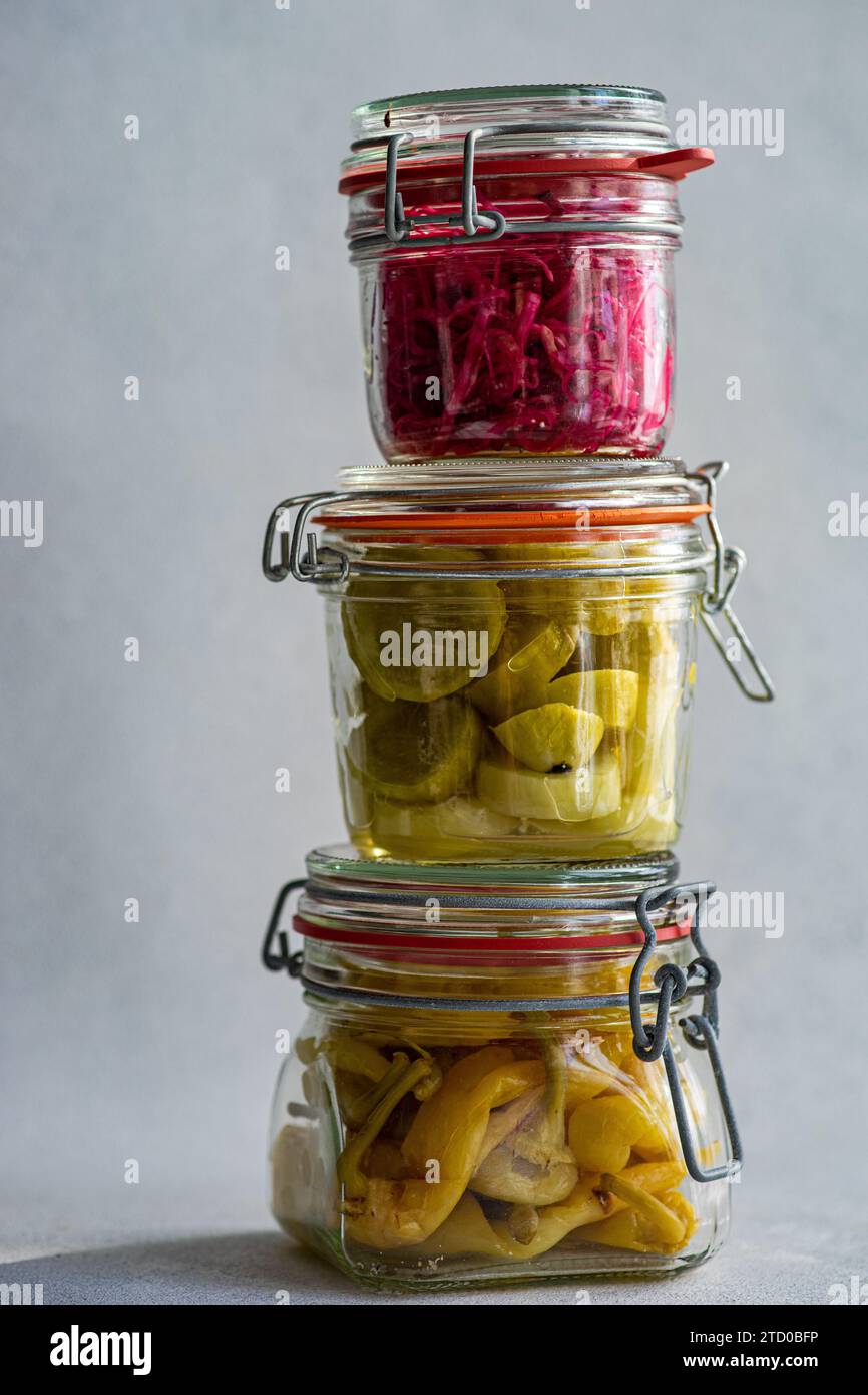 Three glass jars red hi-res stock photography and images - Alamy