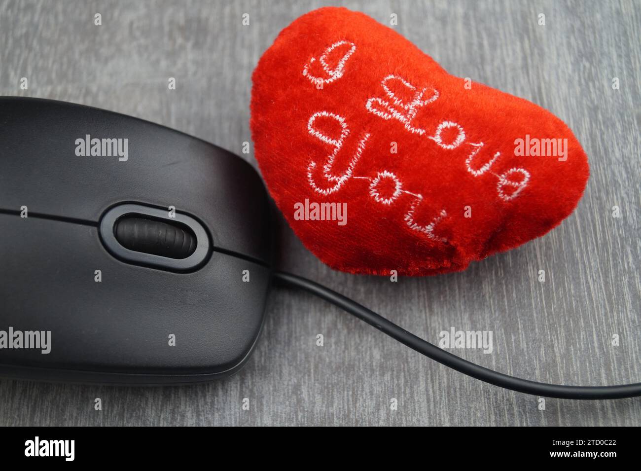 red heart lettering I Love You and computer mouse, symbol image of love ...