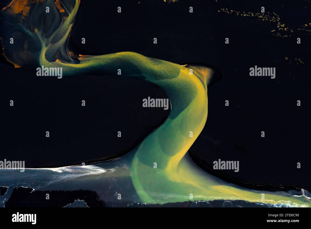 An aerial shot captures the mesmerizing patterns of an Icelandic river ...