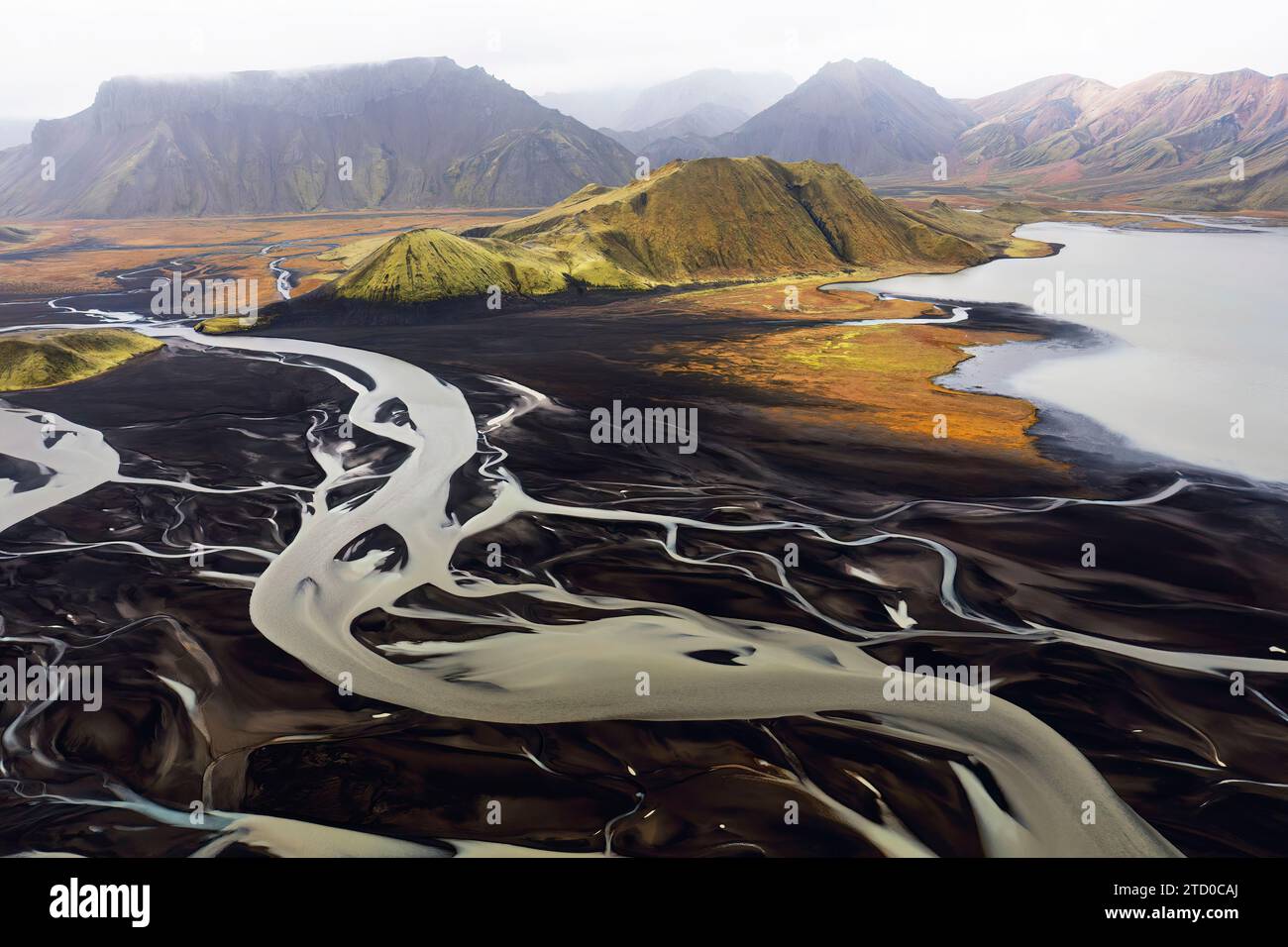 An aerial shot captures the natural beauty of Iceland's river basins ...