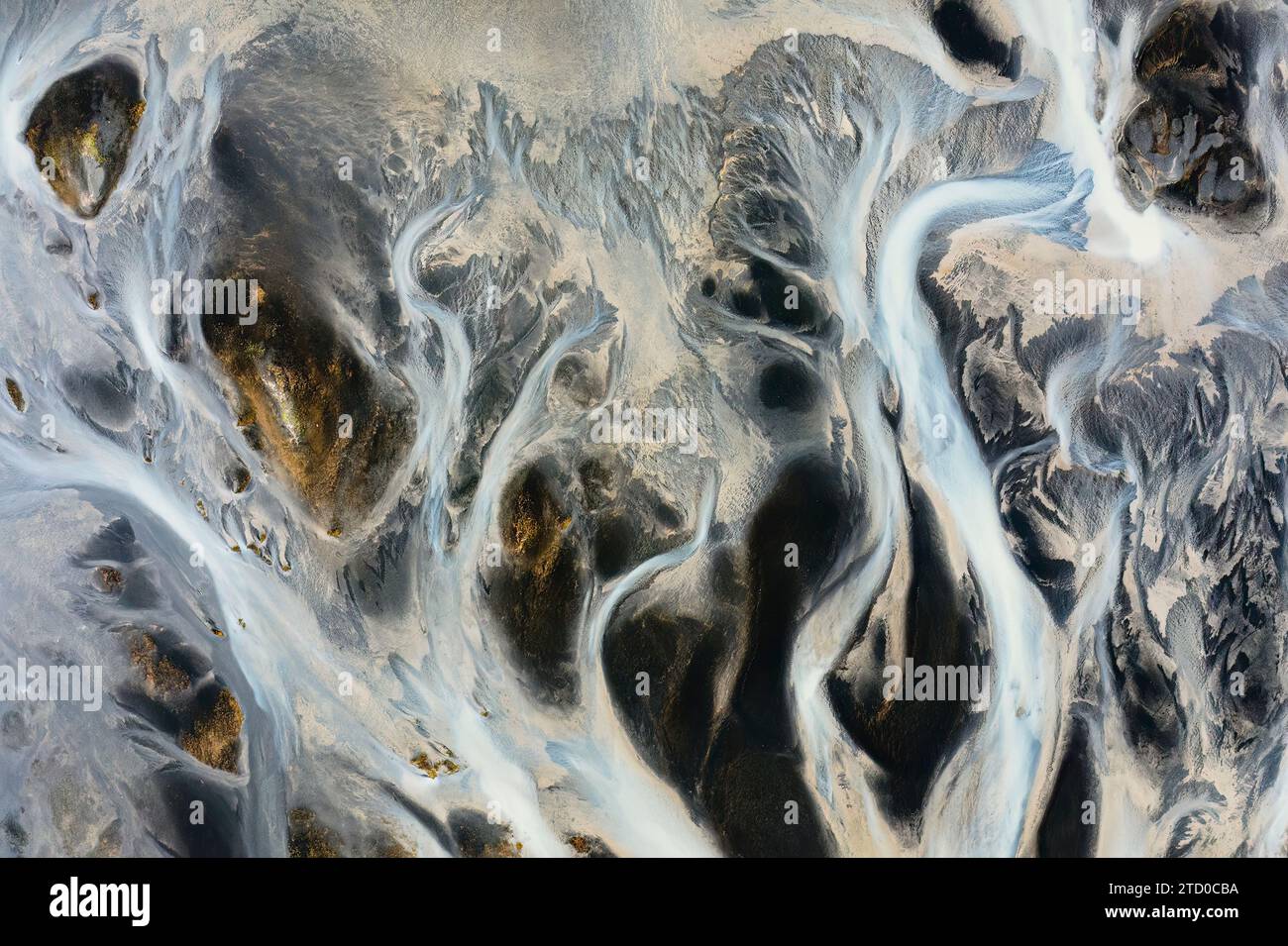 This striking aerial shot captures the intricate patterns of Iceland's ...