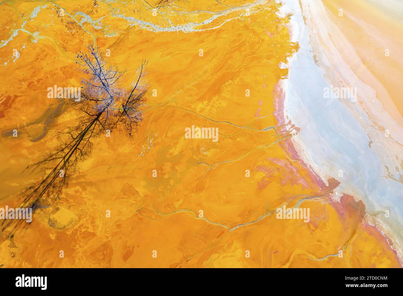 Striking aerial view of the Rio Tinto region's orange-tinted waters and ...