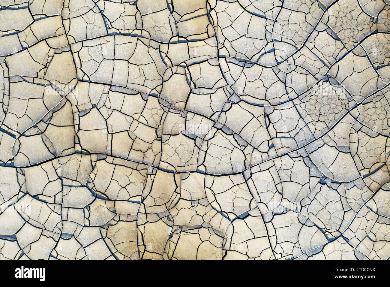 Overhead view of cracked soil in Riotinto, reflecting a natural arid ...