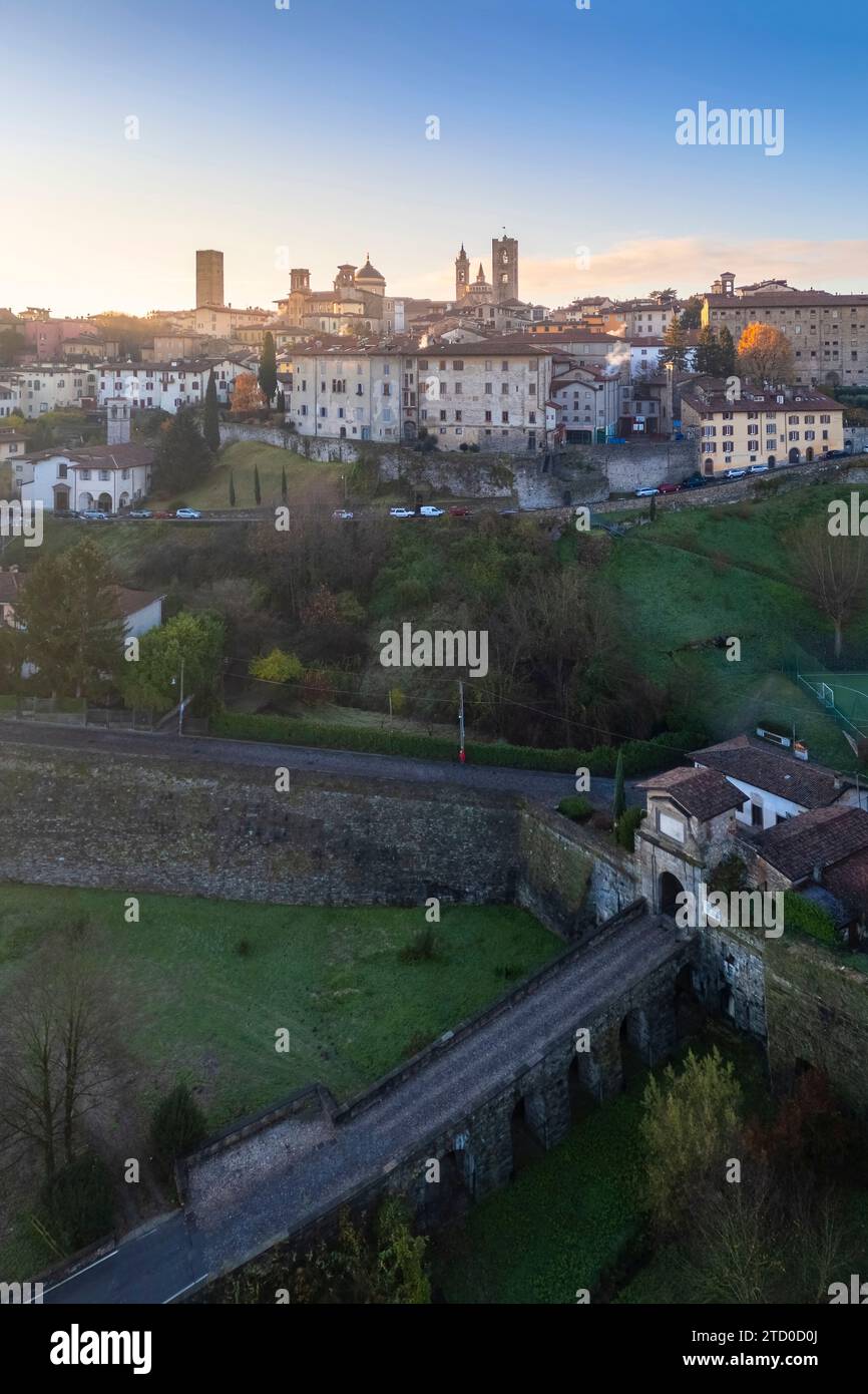 View of the rooftops, churches and towers of the Upper Town (Città Alta ...