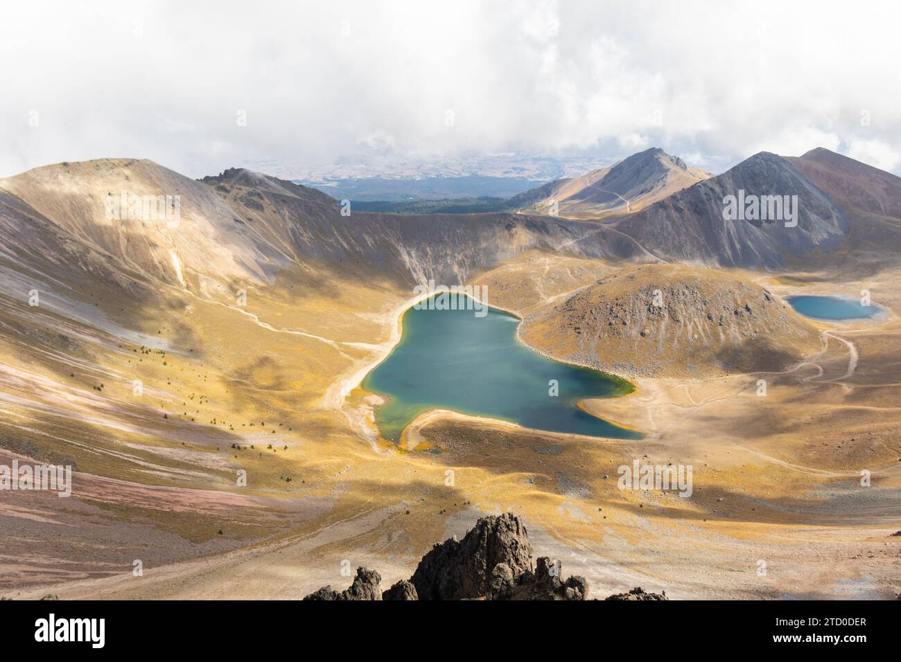 An aerial view of the tranquil lakes nestled inside the Nevado de ...