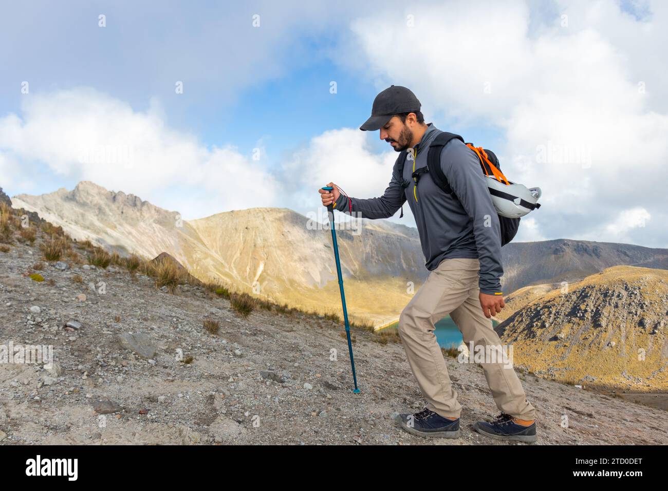 An avid hiker treks the rugged terrain of Nevado de Toluca in Mexico ...