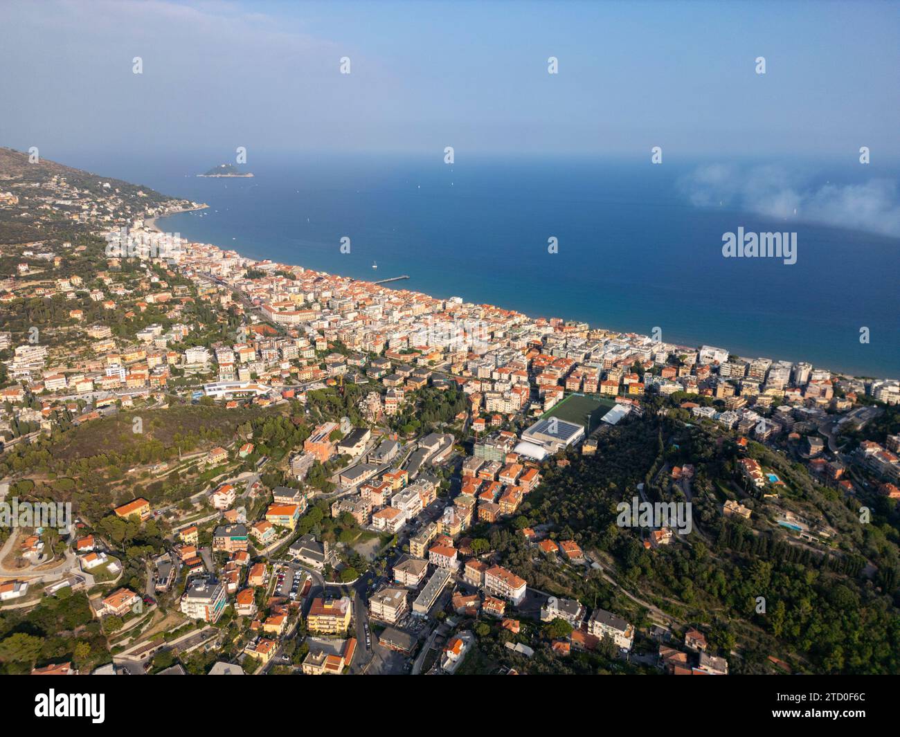 An aerial shot captures the beautiful city of Nice stretching towards ...