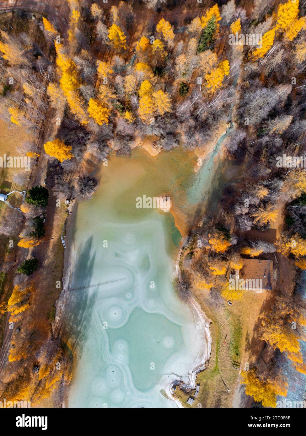 Aerial shot capturing the stunning mix of autumn colors in a Swiss ...