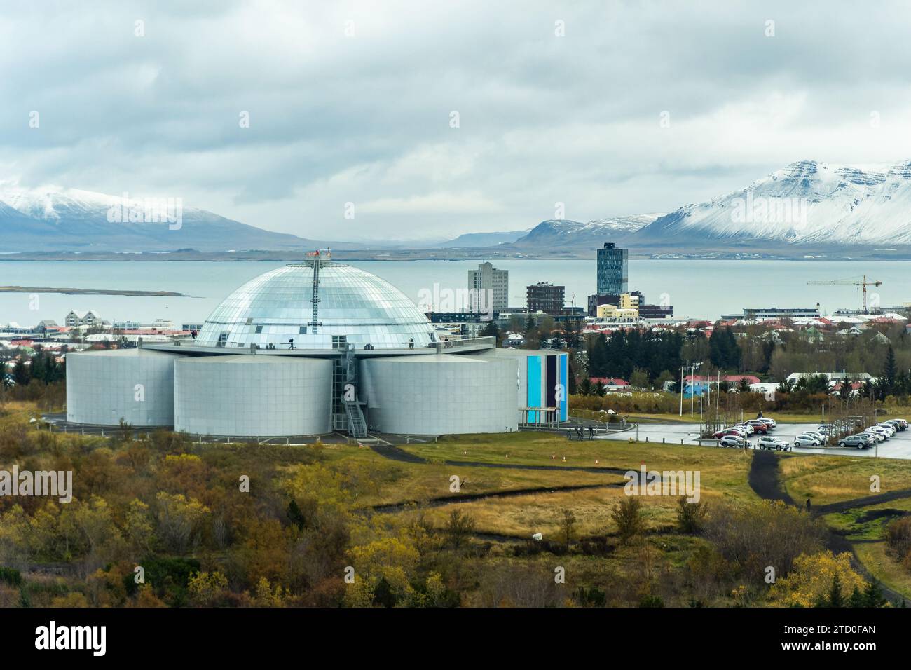 Overlooking the beautiful cityscape of Reykjavik, Iceland, with modern ...