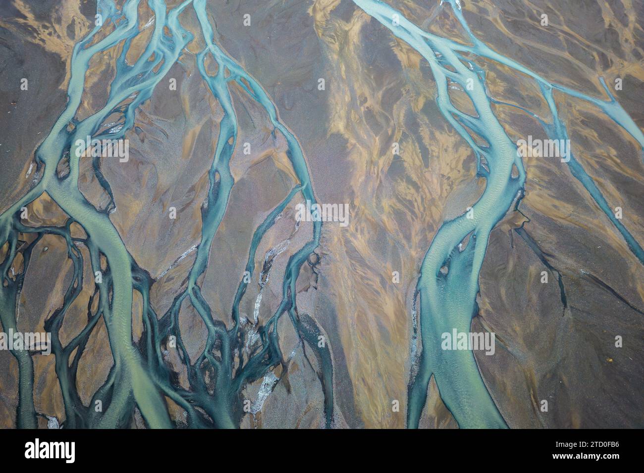 Aerial snapshot of intricate braided rivers snaking through the diverse ...
