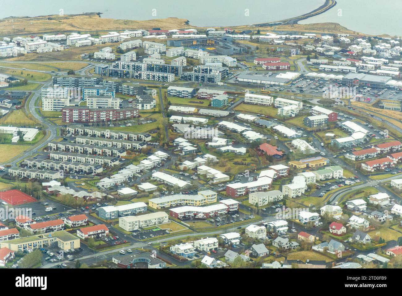 Elevated view of Reykjavik, Iceland, showcasing the colorful buildings ...