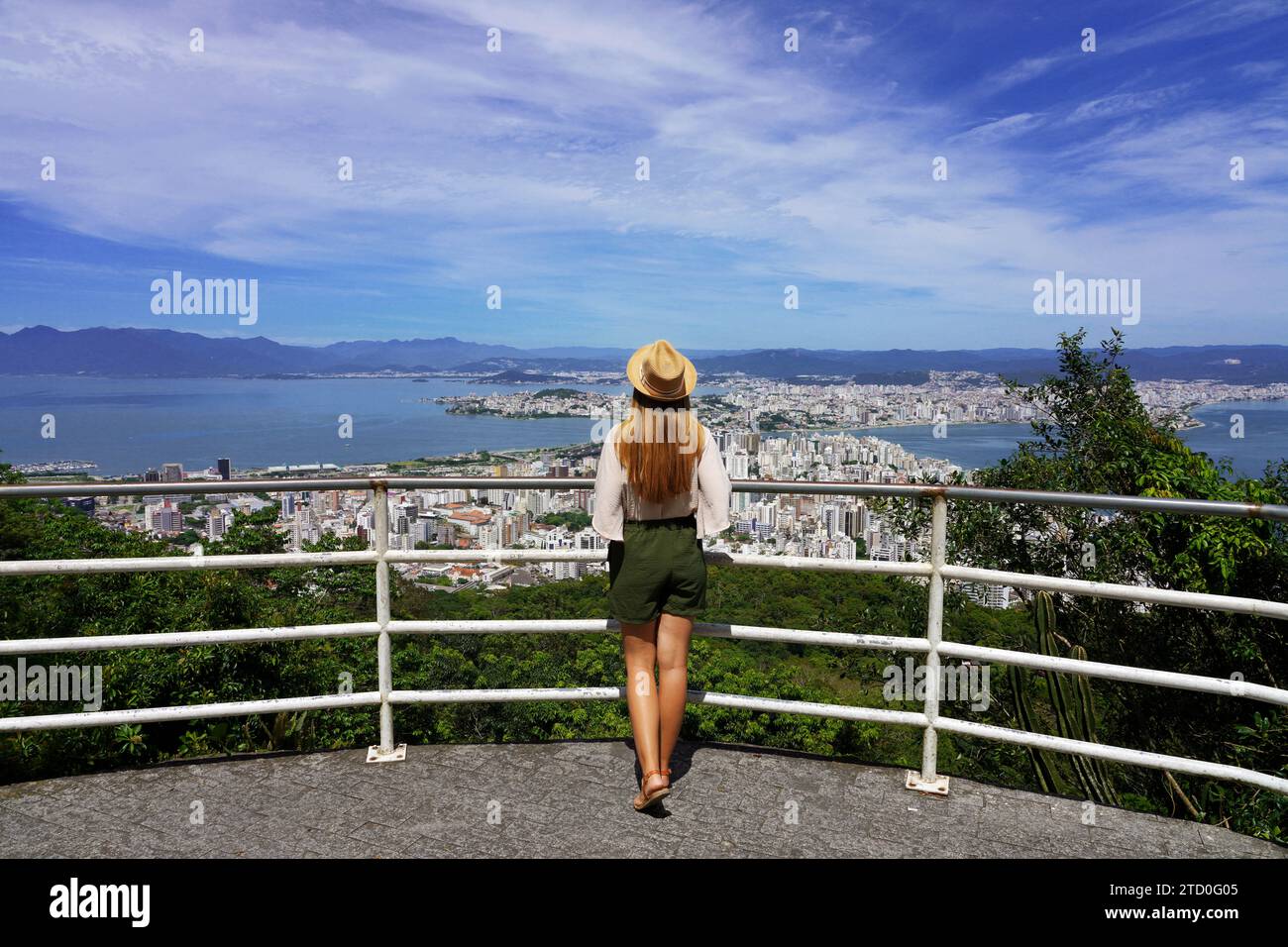 Traveling in Brazil. Panoramic view of tourist woman with hat in ...