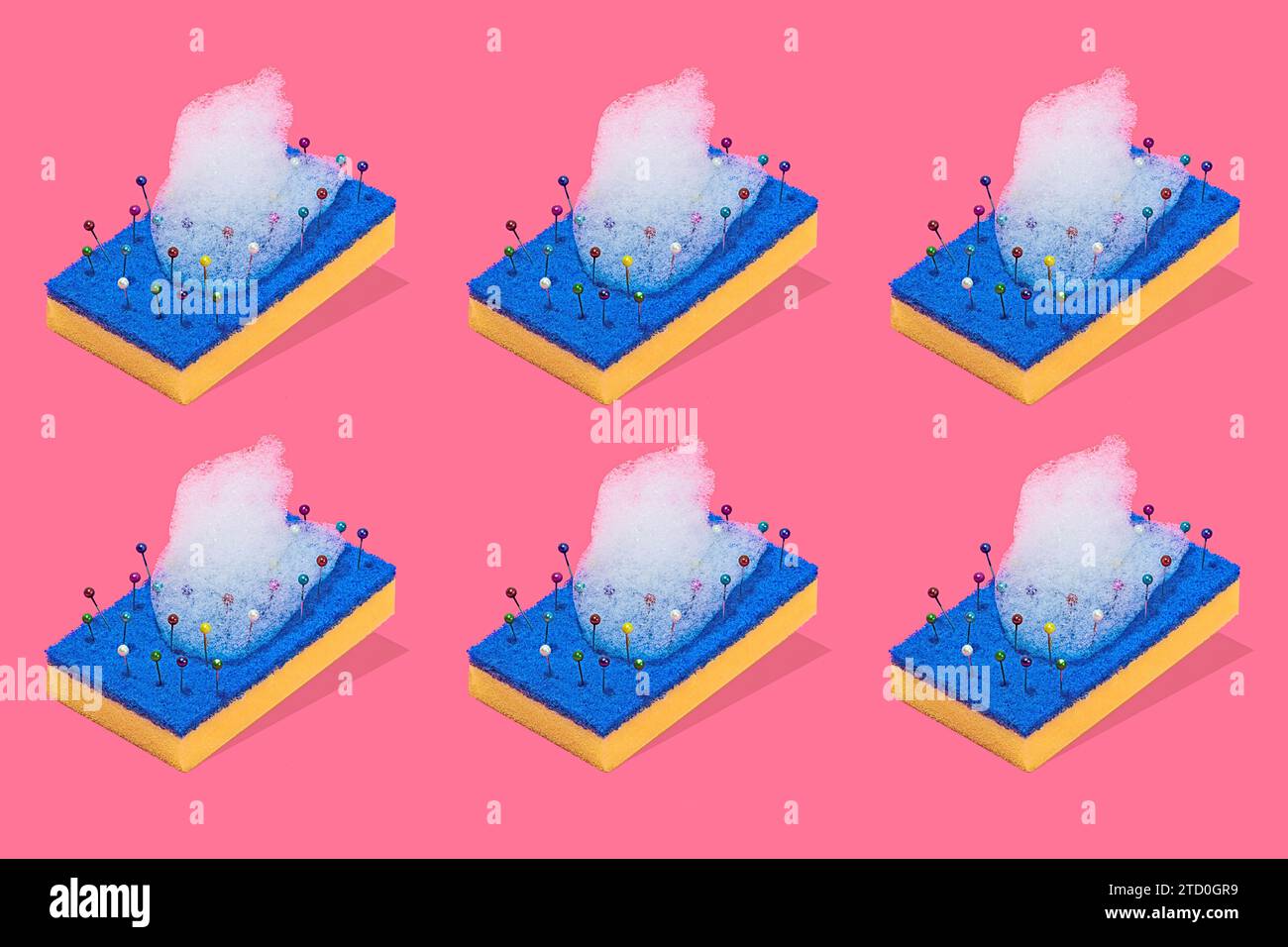 A creative representation of a blue and yellow scouring pads with ...