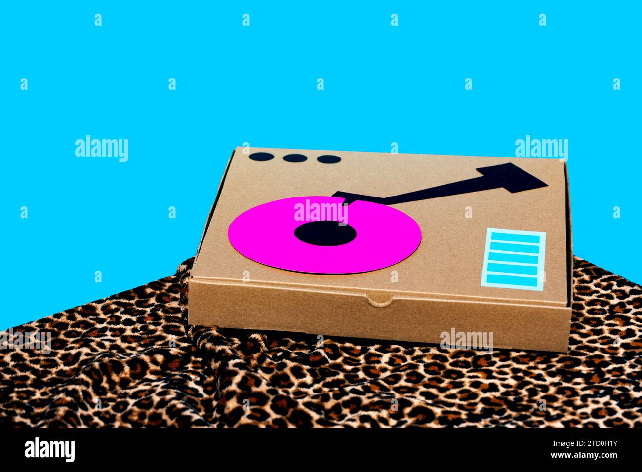 Closeup of turntables with pink colored vinyl records made with ...