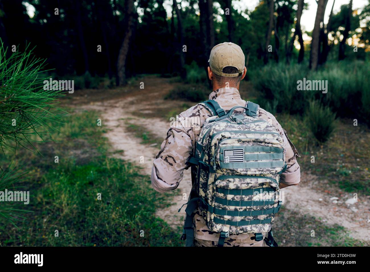 Back view of special force military soldier wearing camouflage uniform ...