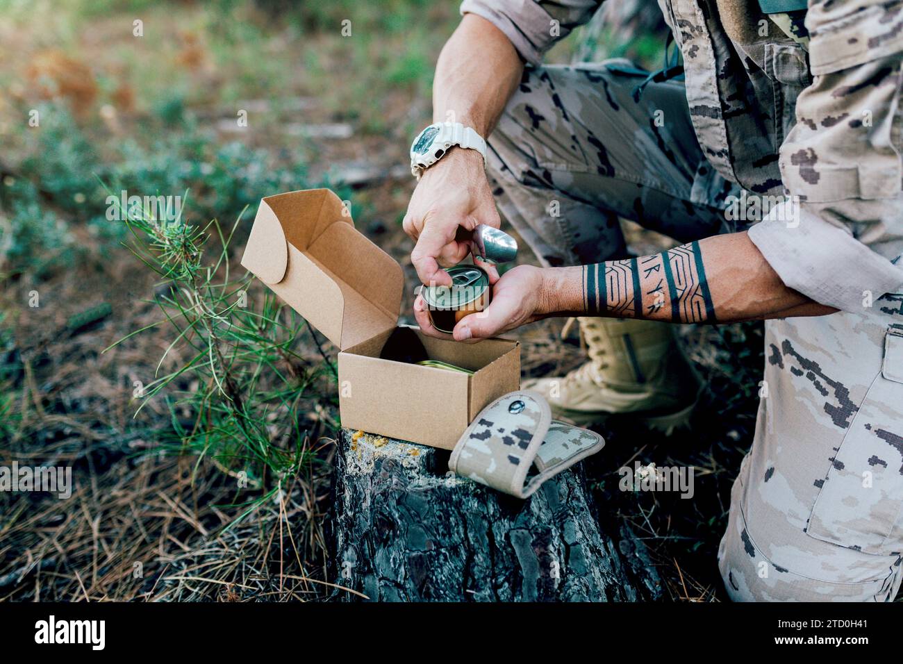 High angle of Crop anonymous middle aged special force commando wearing ...