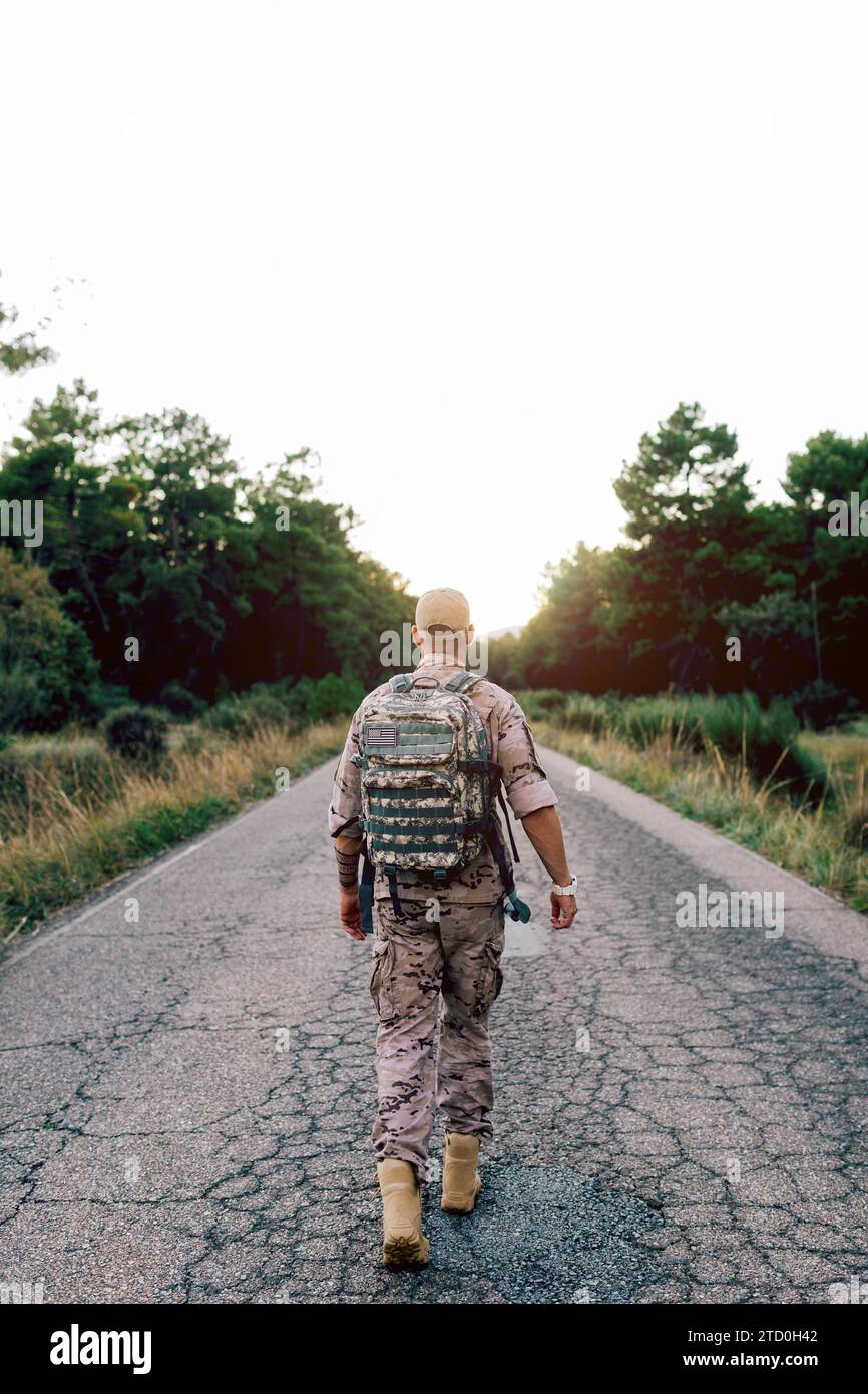 Back view of anonymous special military force soldier wearing ...