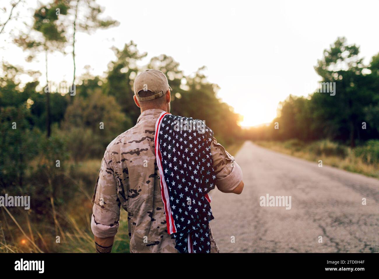 Back view of anonymous adult special military force soldier wearing ...