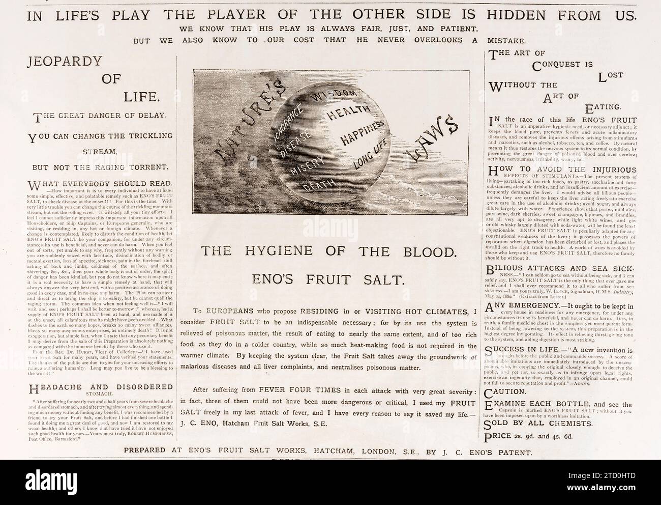 An 1880 advertisement for Eno's Fruit Salt. The company ran these very ...