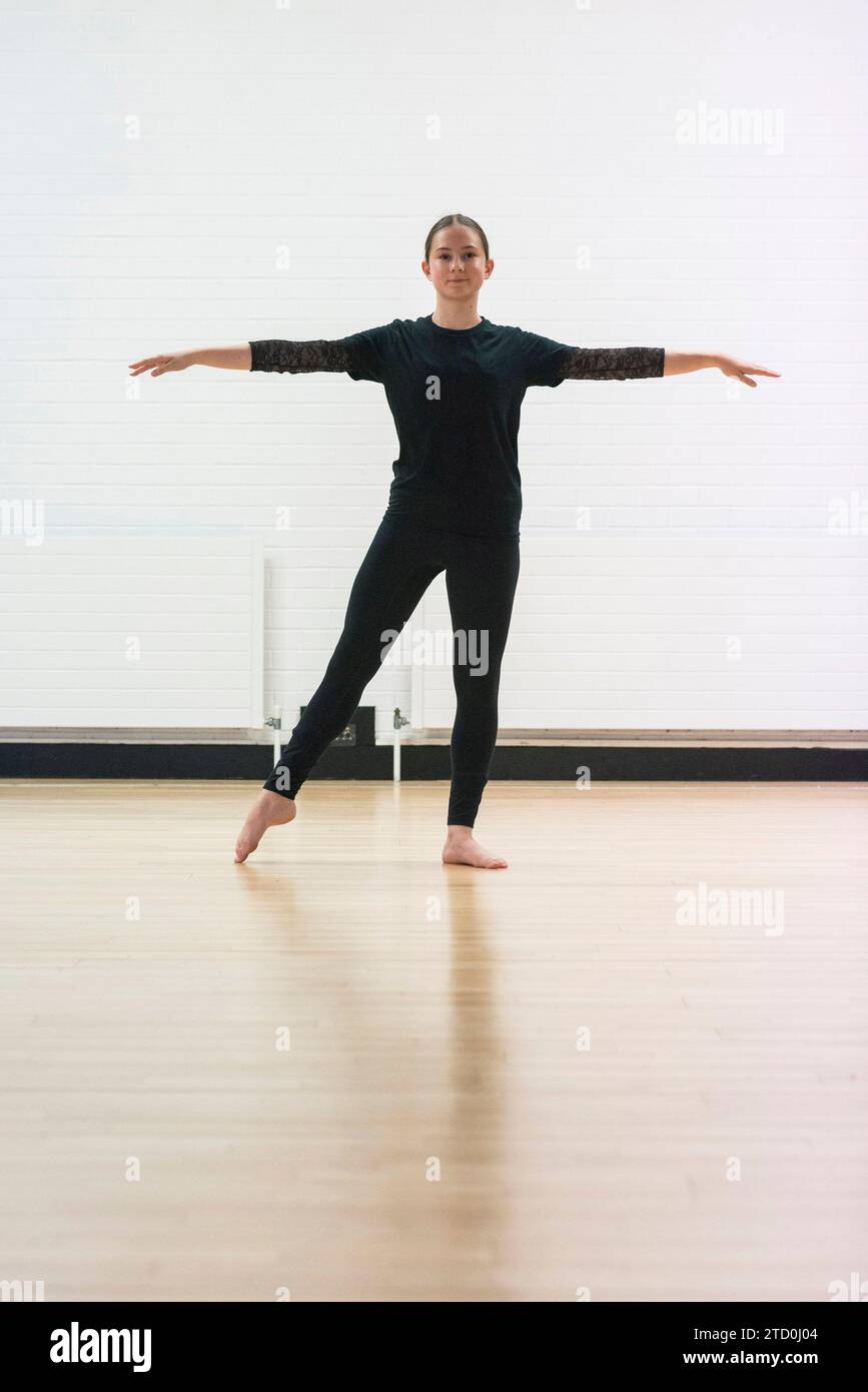 Photos of girls in a school dance studio studying, A-level dance Stock ...
