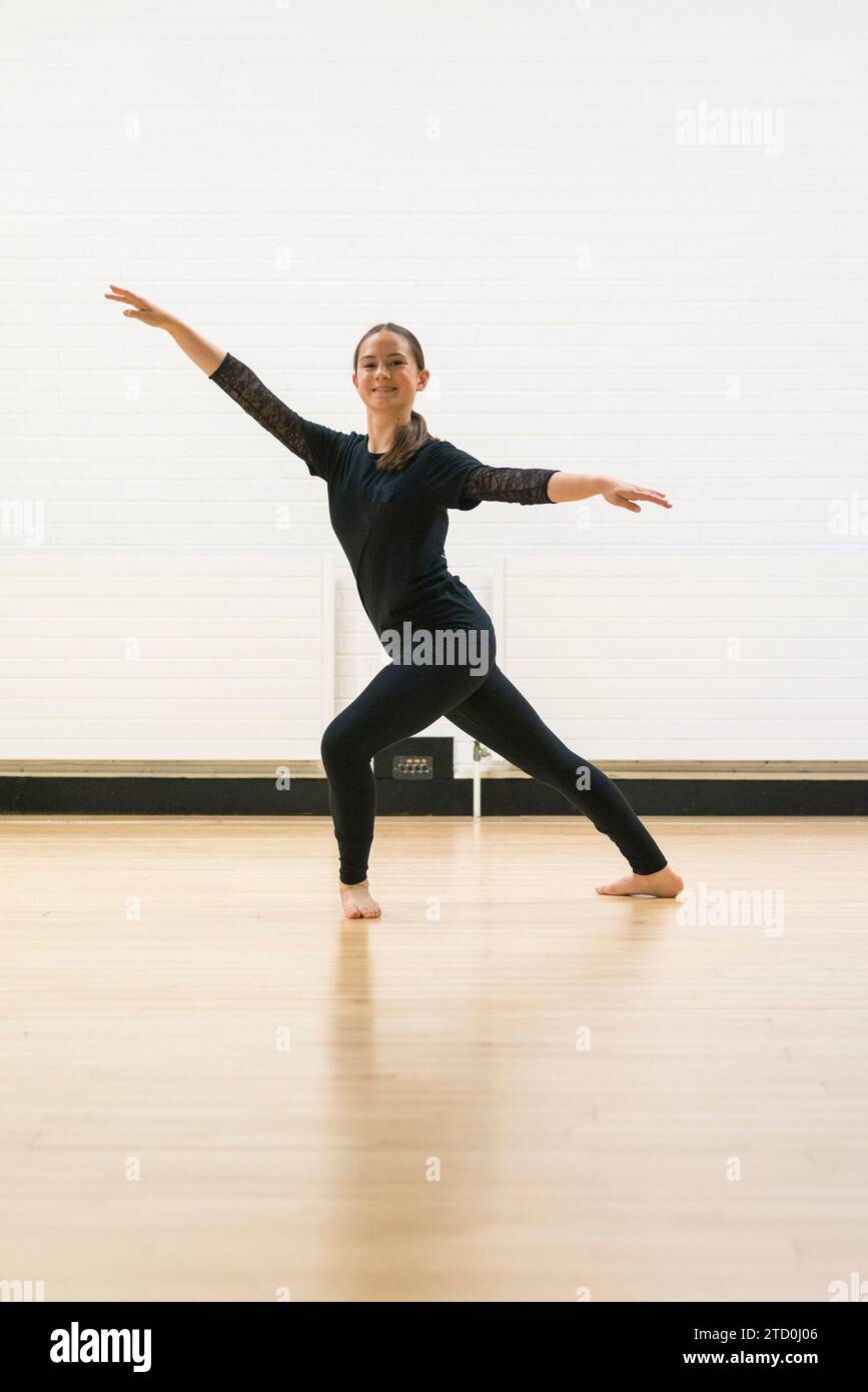 Photos of girls in a school dance studio studying, A-level dance Stock ...