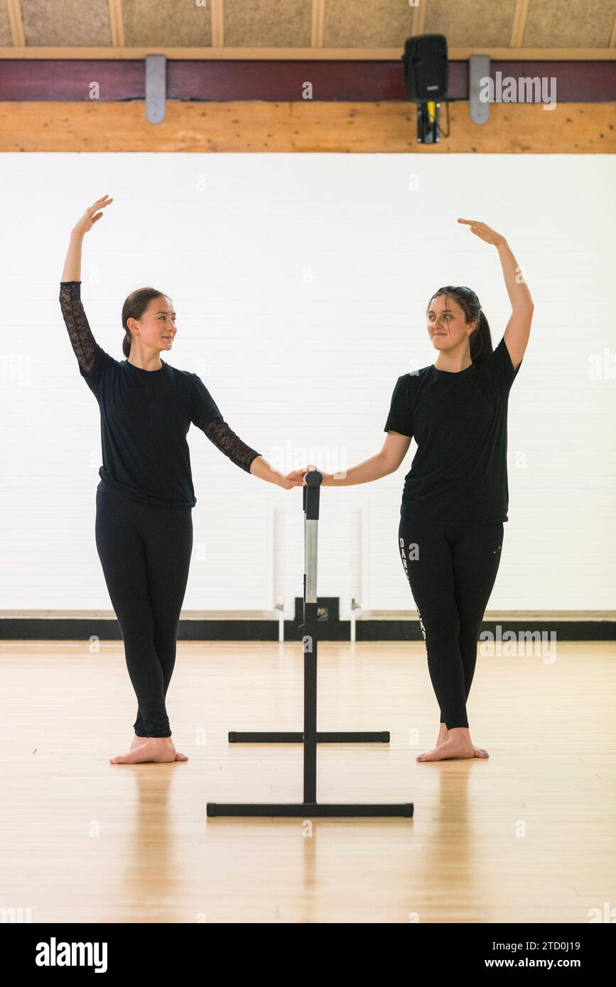 Photos of girls in a school dance studio studying, A-level dance Stock ...