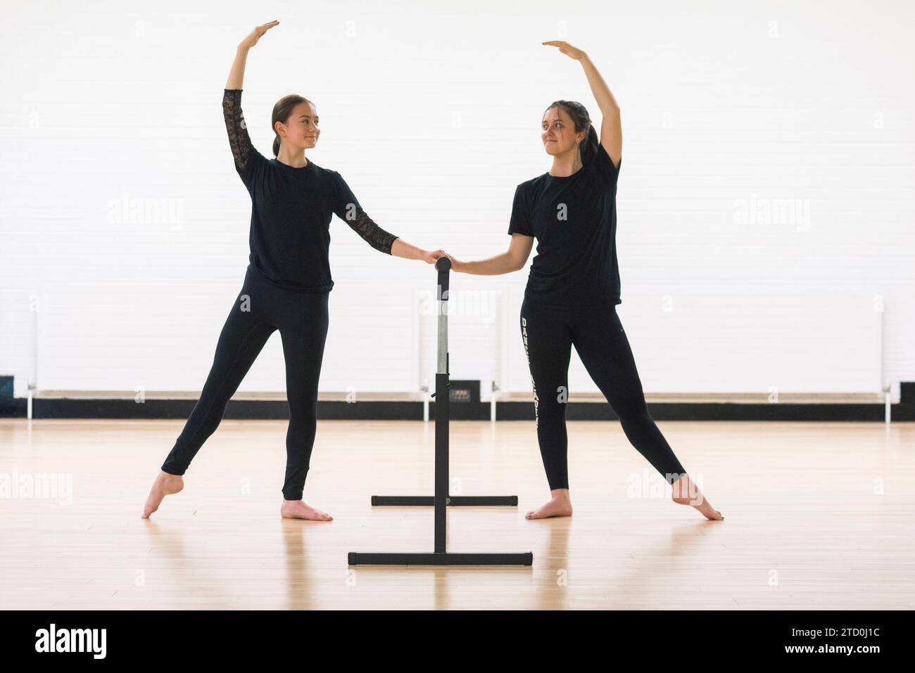 Photos of girls in a school dance studio studying, A-level dance Stock ...