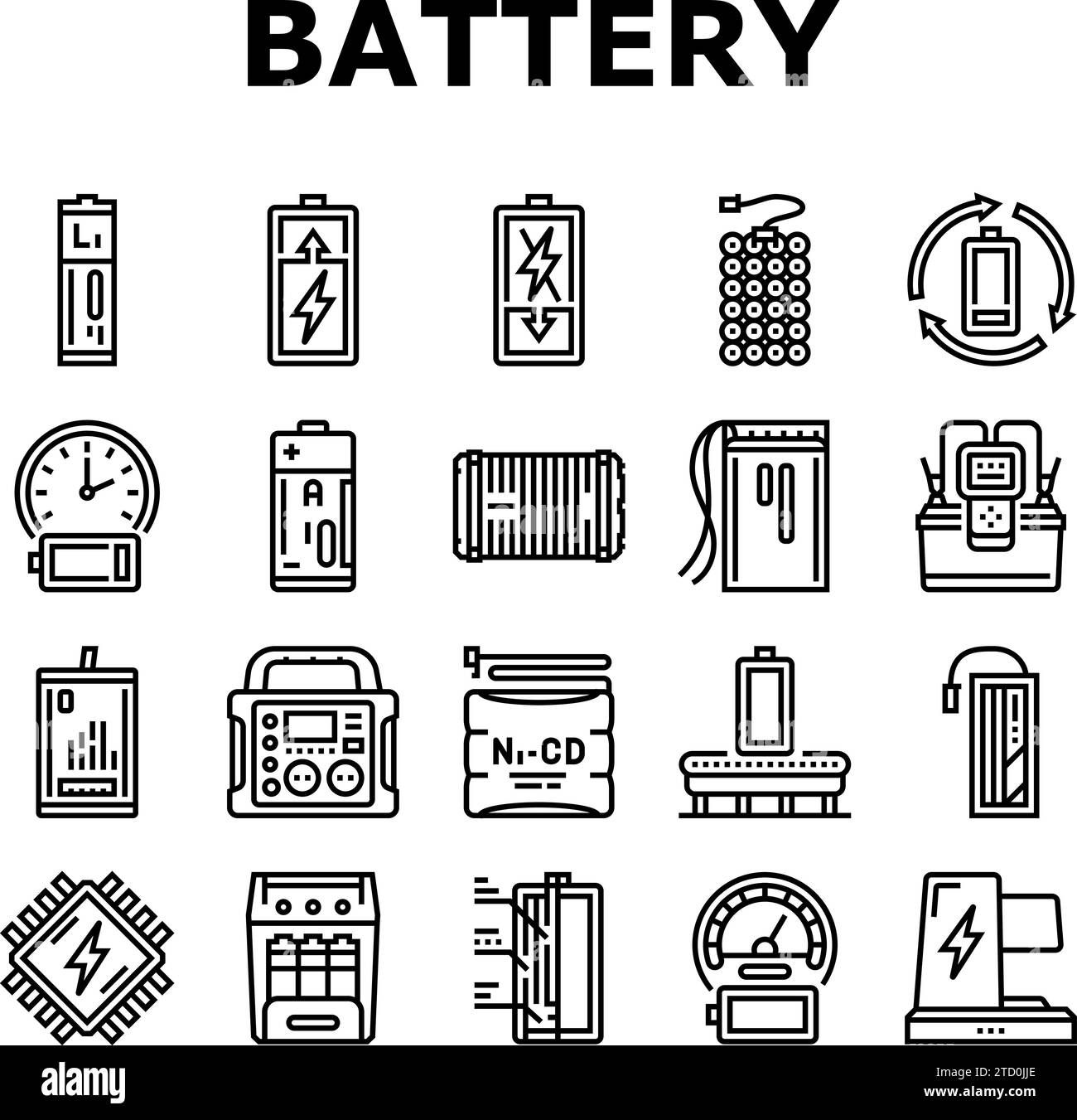 battery technology power electric icons set vector Stock Vector Image ...