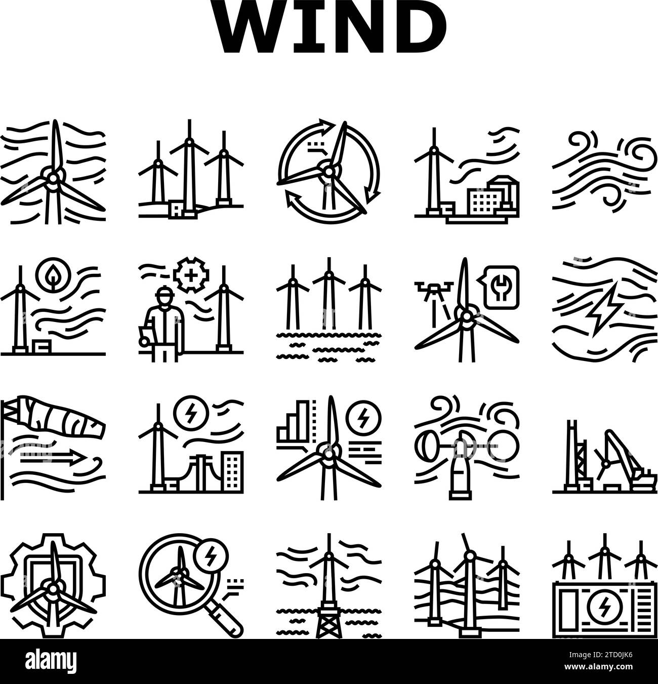 wind turbine power energy farm icons set vector Stock Vector Image ...