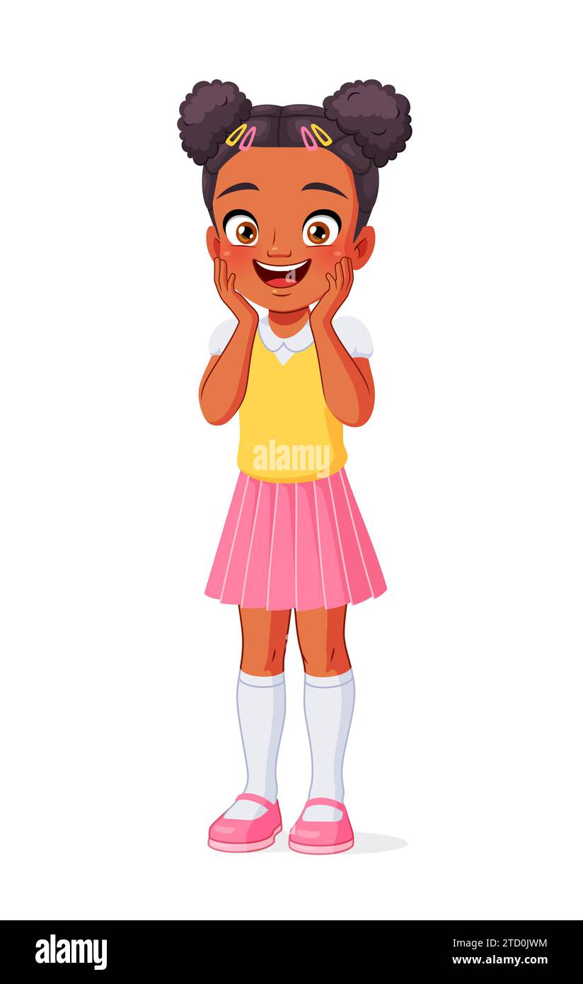 Happy Excited African American Girl Cartoon Vector Illustration Stock