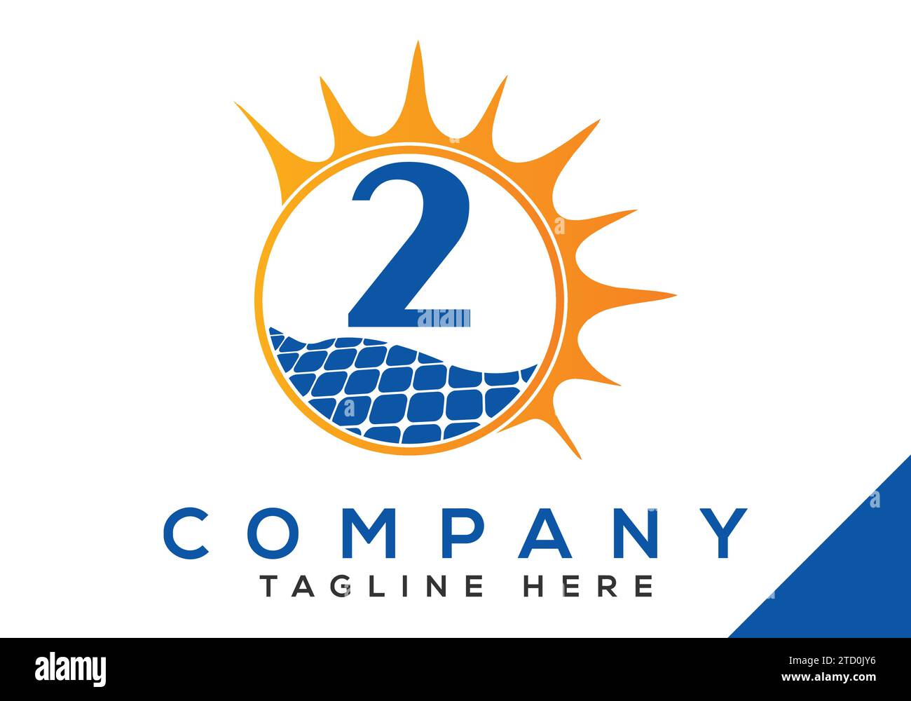 Letter 2 with solar panel and sun sign Logo Design Vector Template ...