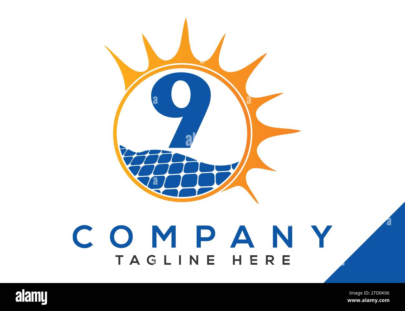 Letter 9 with solar panel and sun sign Logo Design Vector Template ...