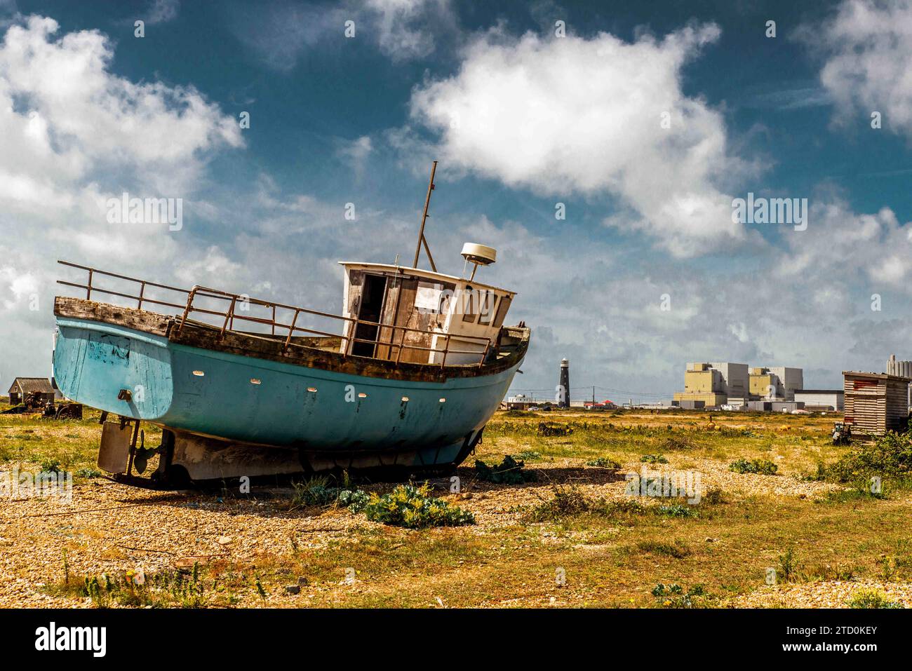 Illustration of Dungeness, Kent, UK on July 16, 2023. Dungeness, a ...