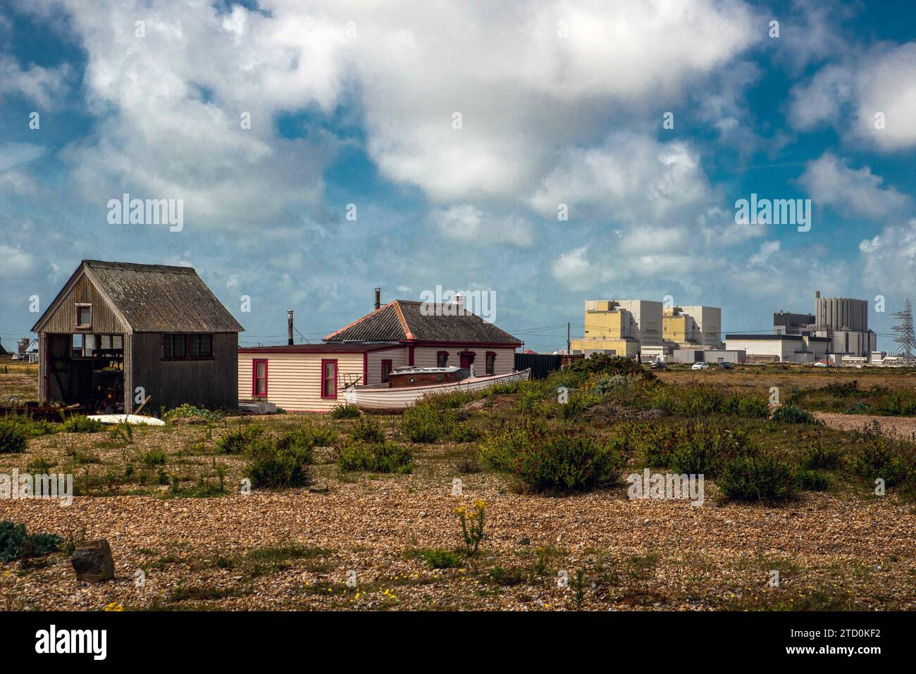 Illustration of Dungeness, Kent, UK on July 16, 2023. Dungeness, a ...
