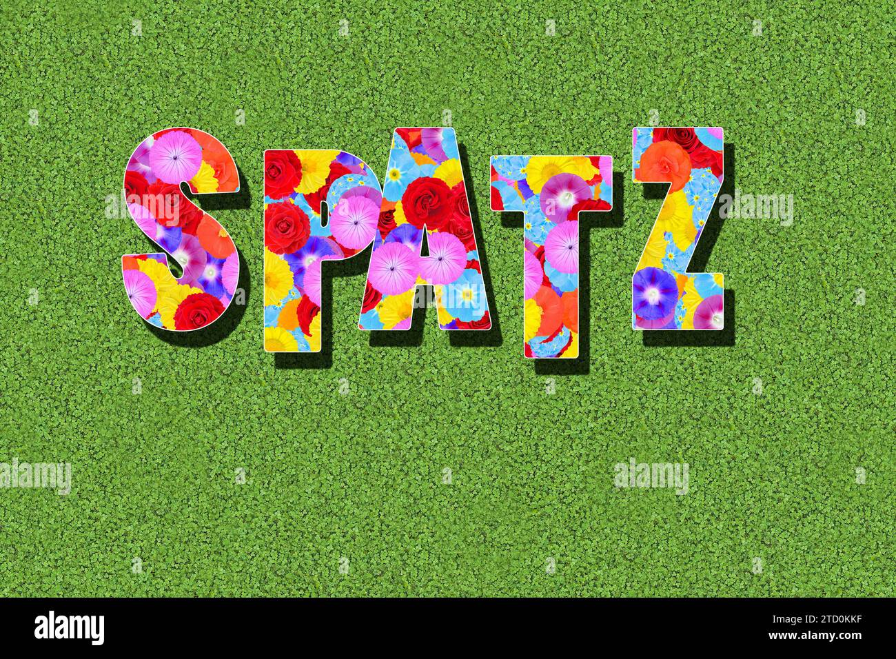 the german pet name Spatz, written with colourful flowers on a green ...