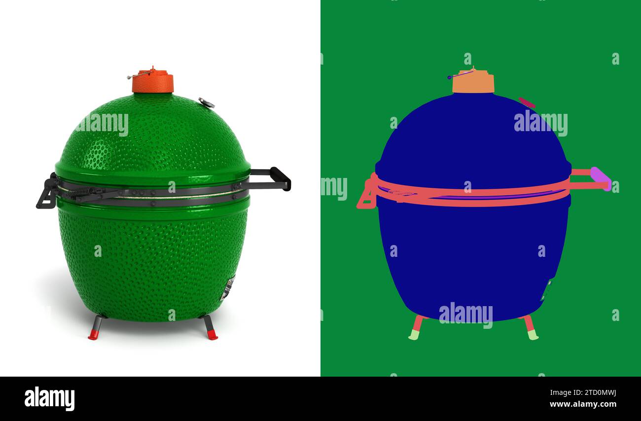 Small barbecue green color BBQ grill for outdoor prepare meat food ...