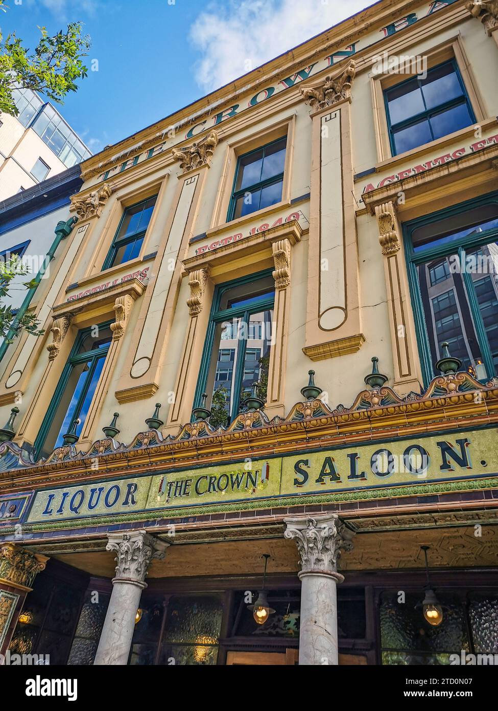 Façade of Crown Liquor Saloon, or the Crown Bar, traditional Irish pub ...