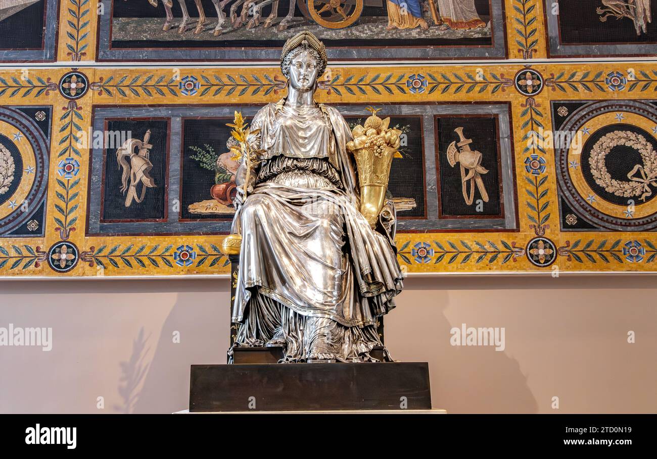 Sculptures in the glass-roofed courtyard known as Cour Marly in the ...