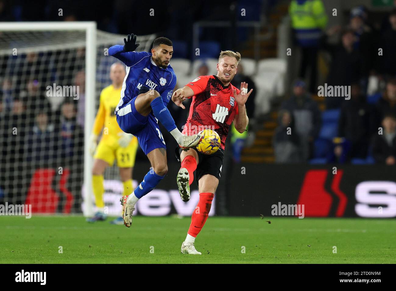 Karlan Grant of Cardiff City & Marc Roberts of Birmingham City (r) in ...