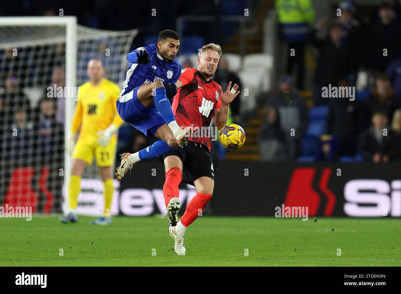 Karlan Grant of Cardiff City & Marc Roberts of Birmingham City (r) in ...