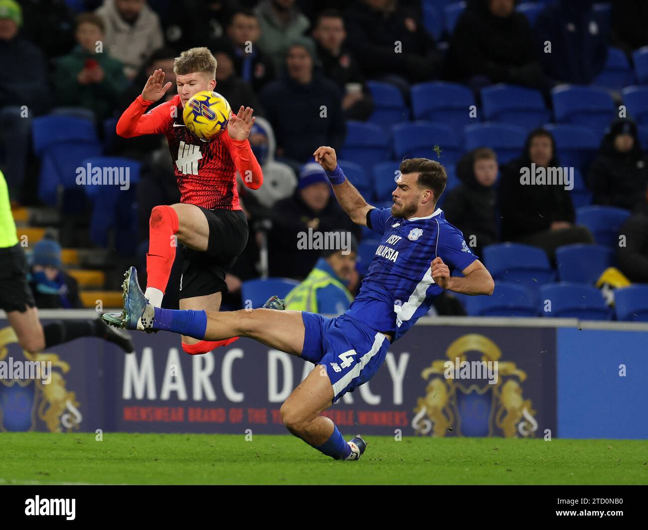 Jordan James of Birmingham City (l) & Dimitris Goutas of Cardiff City ...
