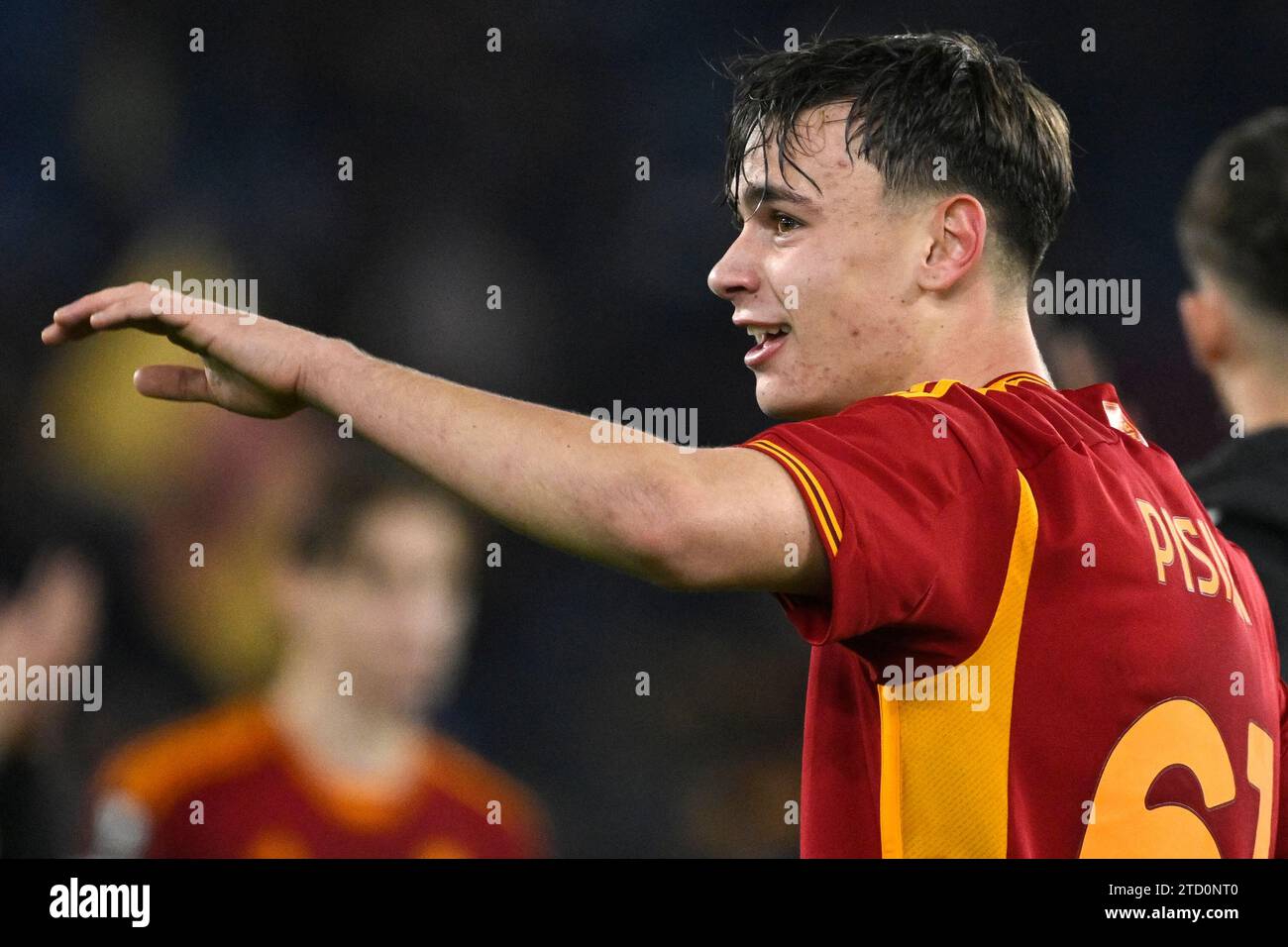 Niccolo Pisilli of AS Roma celebrates at the end of the Europa League ...
