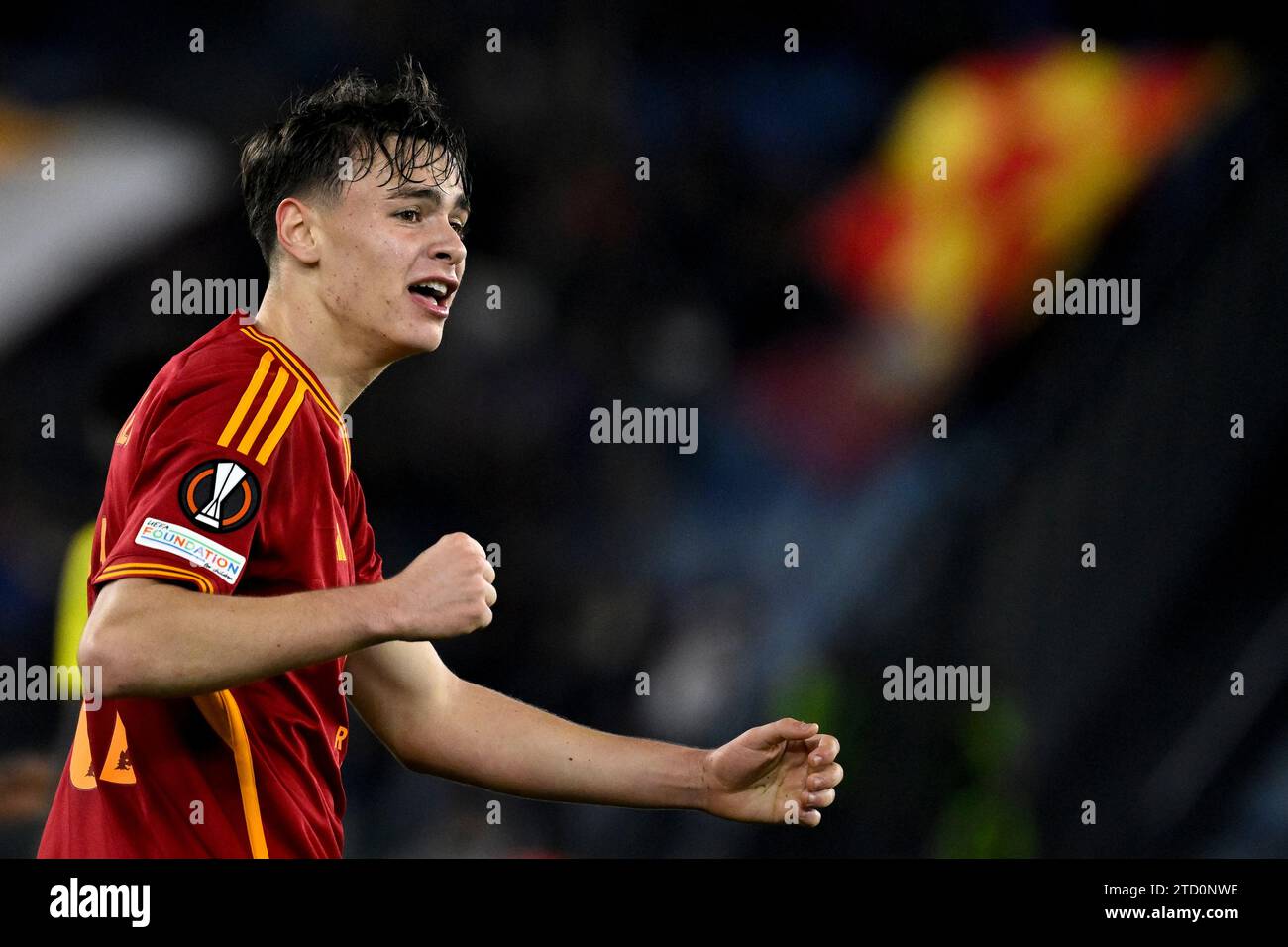 Niccolo Pisilli of AS Roma celebrates after scoring the goal of 3-0 ...