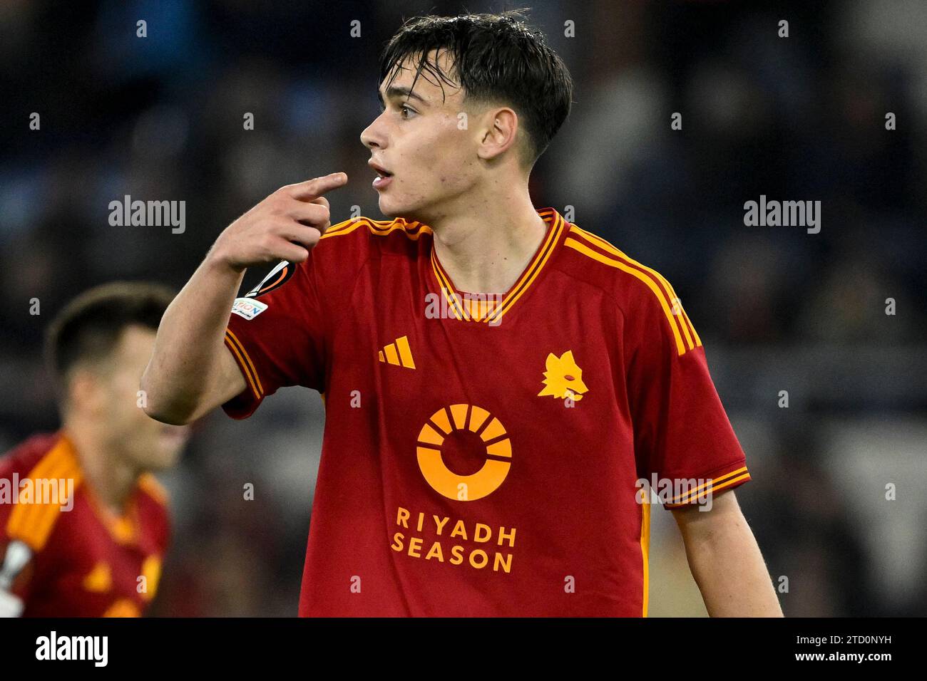 Niccolo Pisilli of AS Roma gestures during the Europa League Group G ...