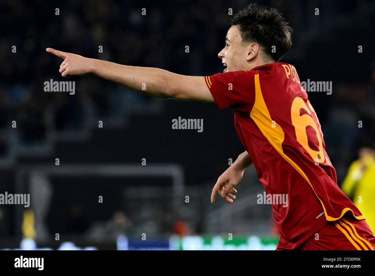 Niccolo Pisilli of AS Roma celebrates after scoring the goal of 3-0 ...