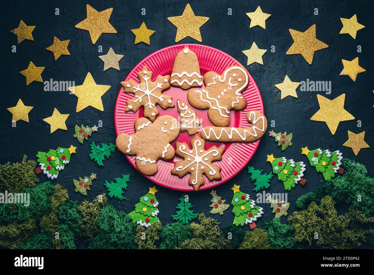 Christmas gingerbread cookies of a man, snowflake, bell, star, tree ...