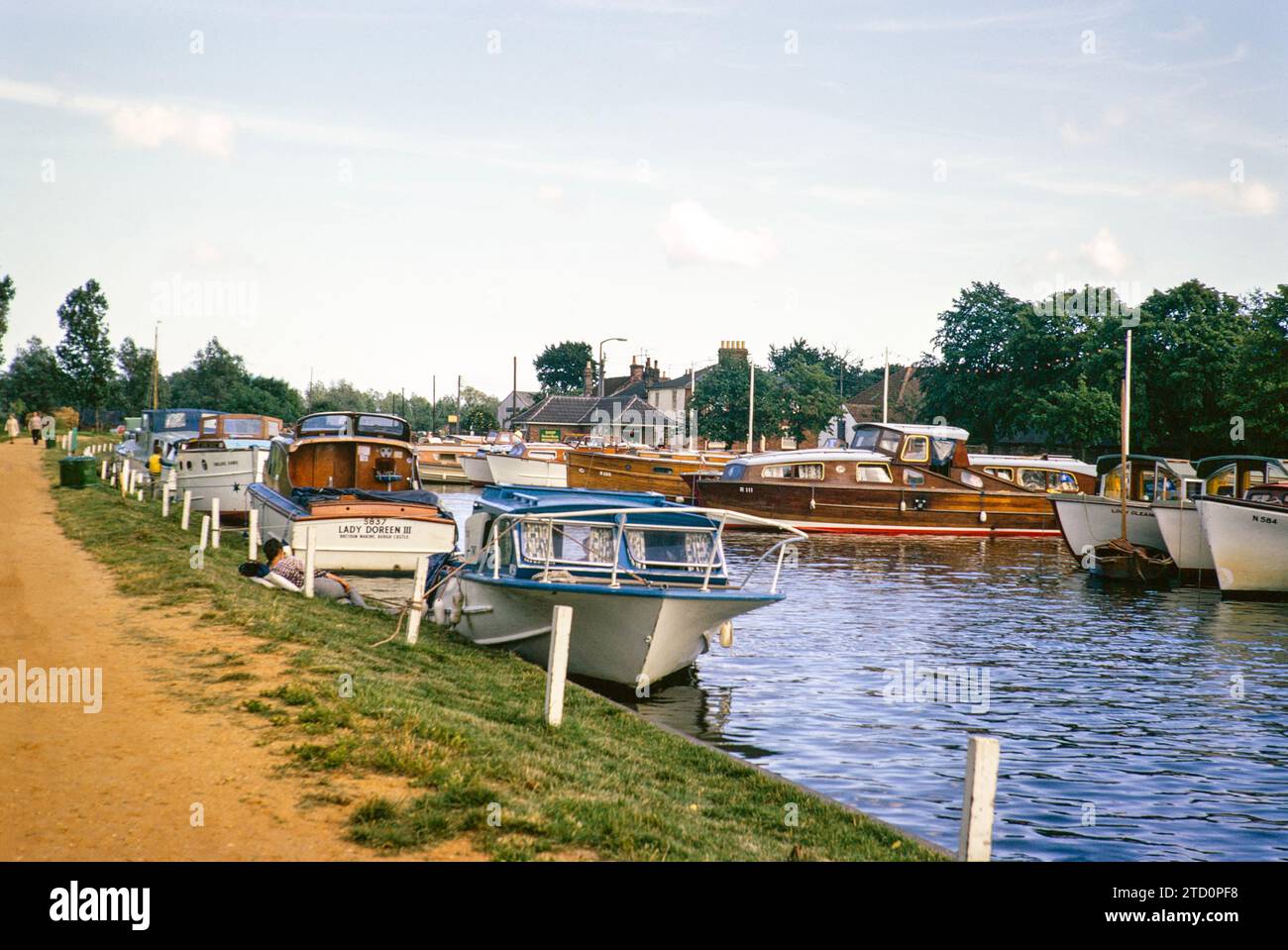Boats on the River Waveney, Beccles, Suffolk, England, UK July, 1971 ...