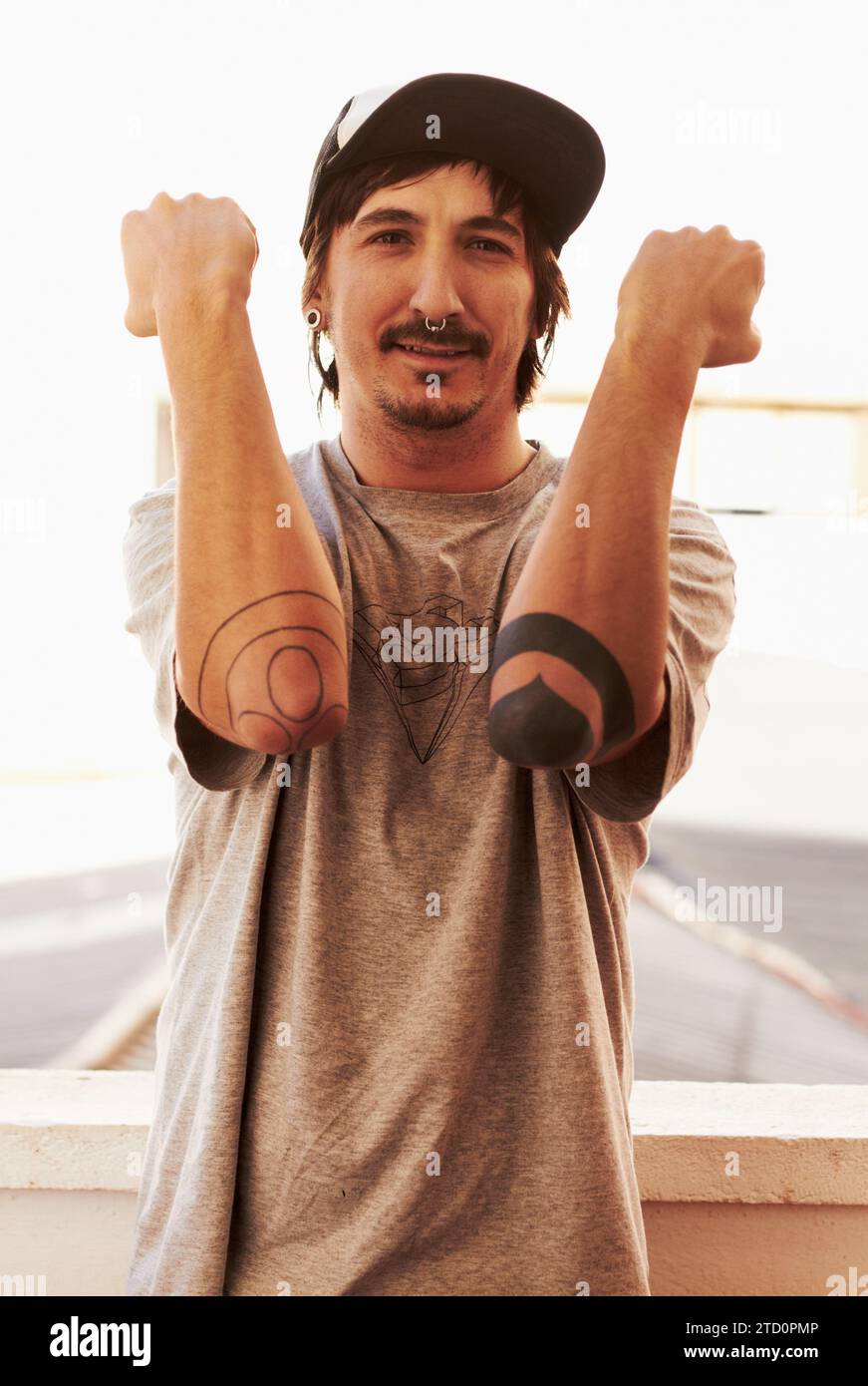 Man, portrait and tattoo for creativity design or art studio for unique ...