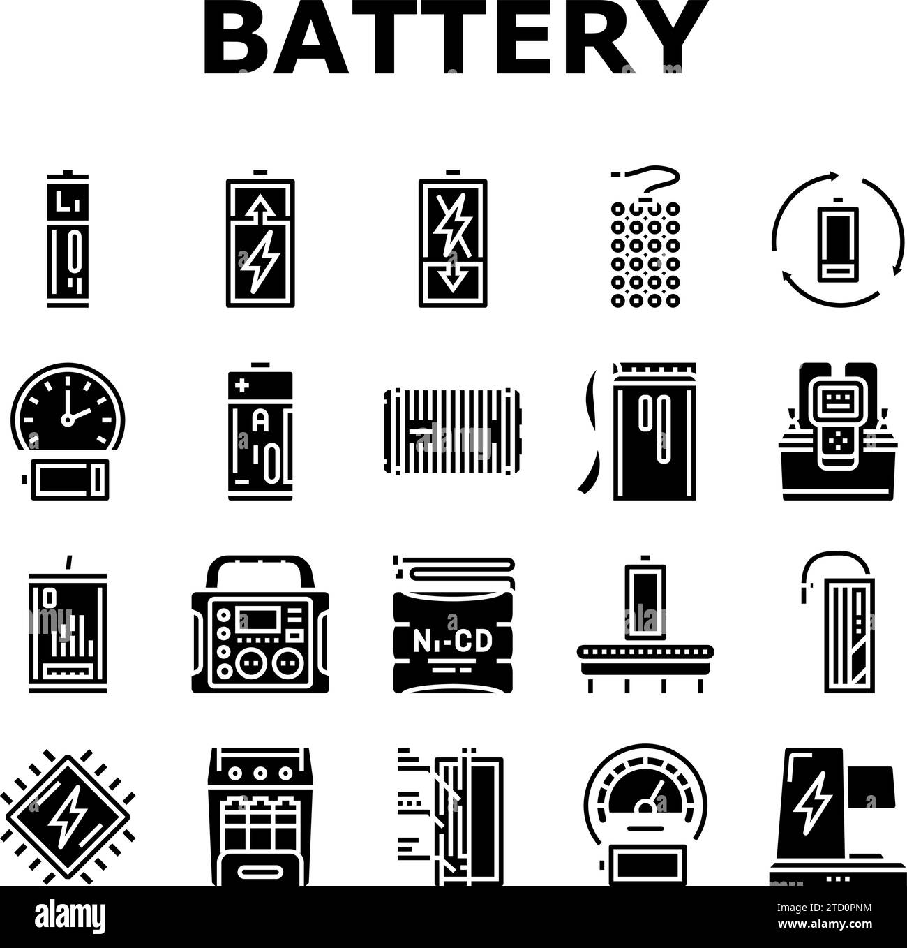 battery technology power electric icons set vector Stock Vector Image ...