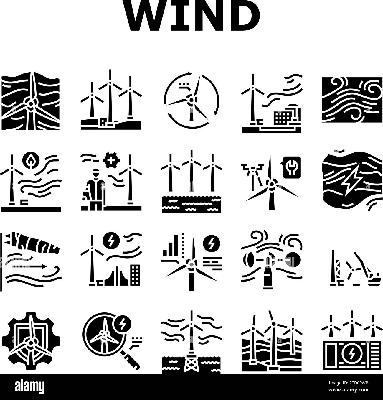 wind turbine power energy farm icons set vector Stock Vector Image ...